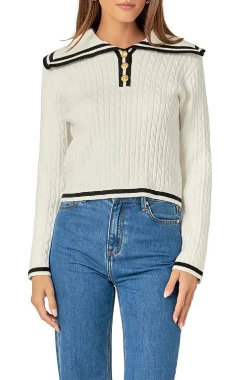 English Factory Sailor Stripe Cable Knit Sweater