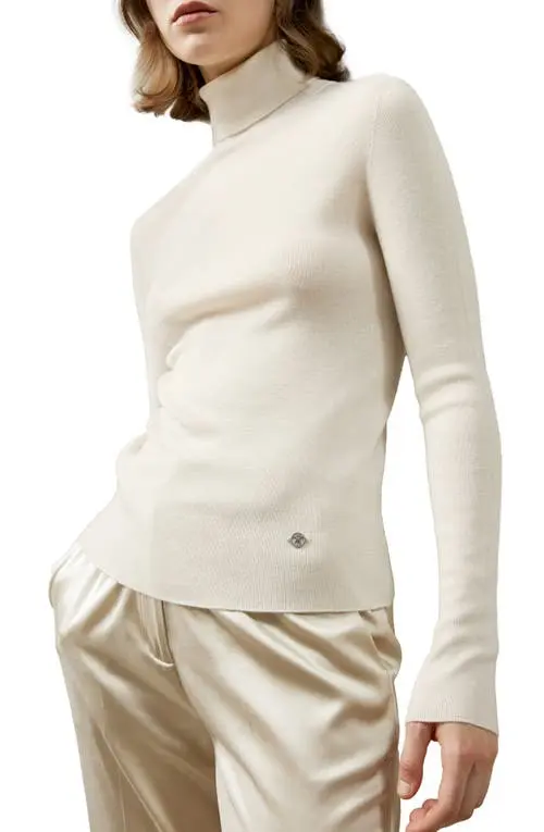 Lilysilk Seamless Silk-cashmere Blend Turtleneck Sweater - White