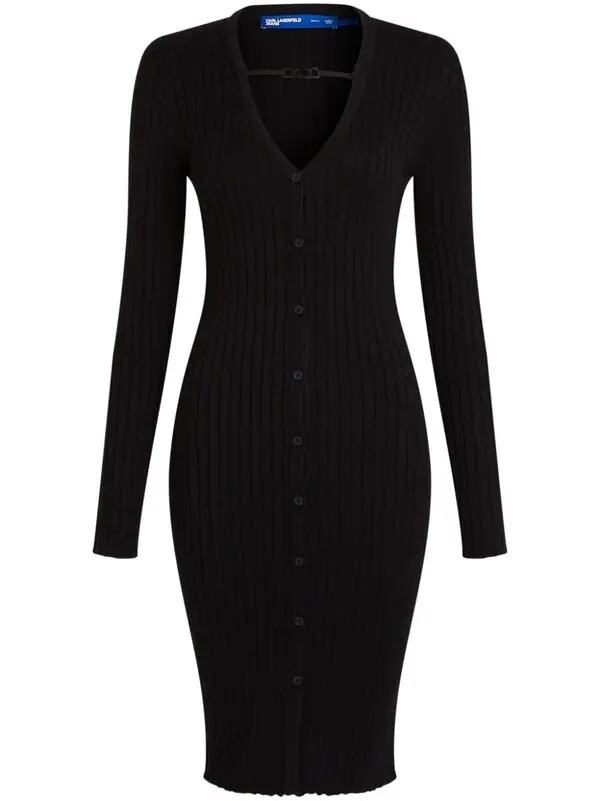 Karl Lagerfeld Button-up Ribbed-knit Dress