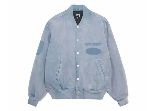 StÜssy Ghost Logo Canvas Varsity Jacket - Blue