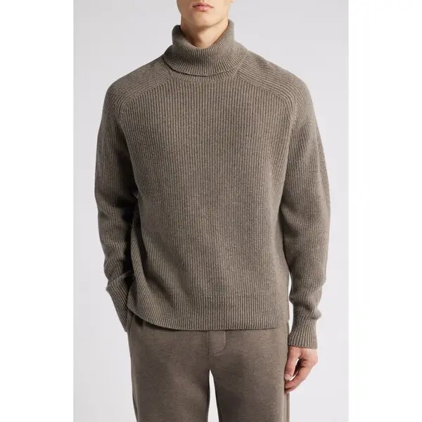 Hugo Boss Evento Recycled Wool Turtleneck Sweater - Dark Beige