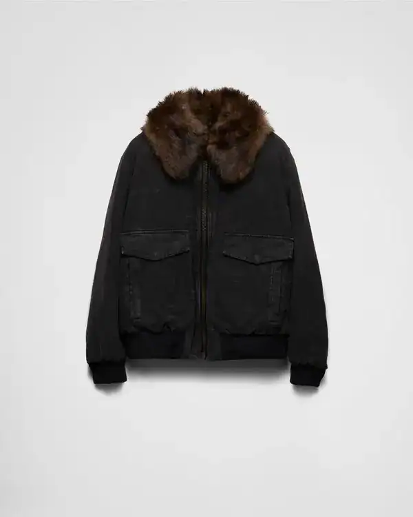 Prada Cotton Blouson Jacket With Shearling Collar - Black