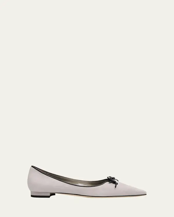 Manolo Blahnik Esmaa Suede Ballerina Flats - Light Grey