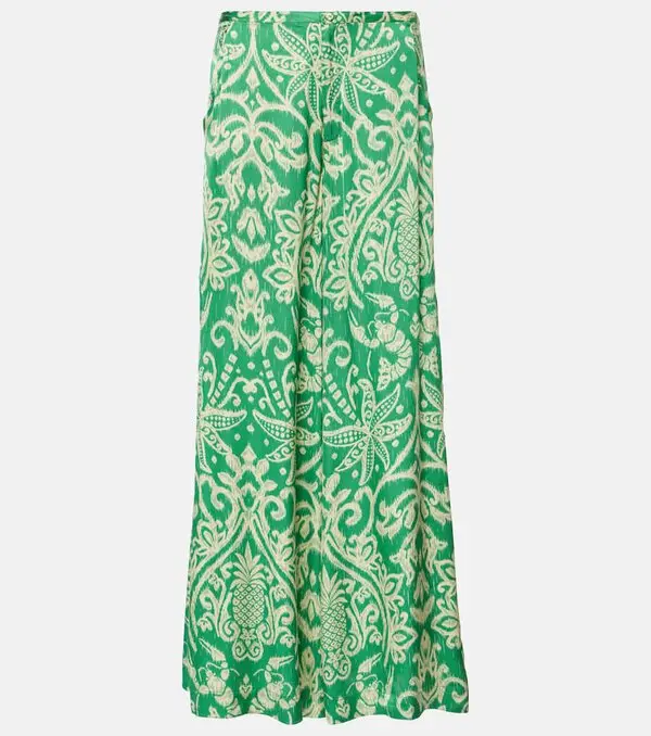 Poupette St Barth Clea Printed Wide-leg Pants - Green