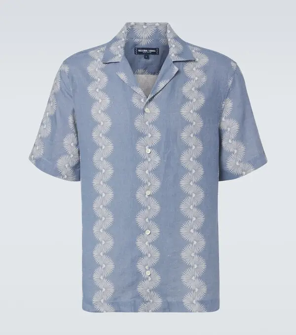 Frescobol Carioca Roberto Printed Linen Bowling Shirt