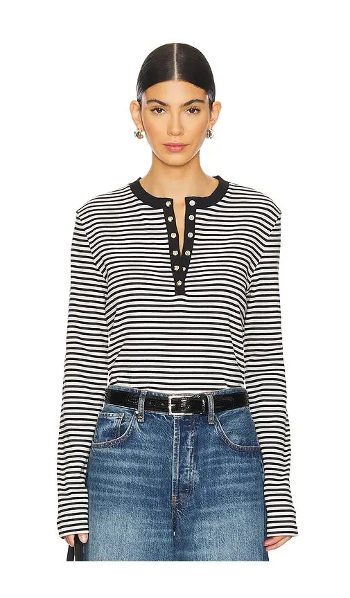 ANINE BING Alessia Long Sleeve Tee - Cream And Black Stripe