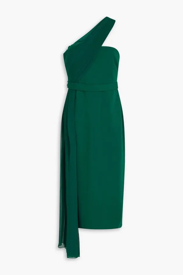 Badgley Mischka One-shoulder Draped Midi Dress - Emerald