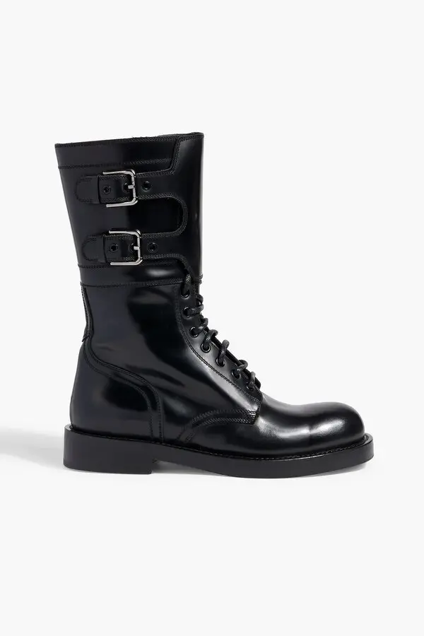 Dolce & Gabbana Buckled Glossed-leather Combat Boots