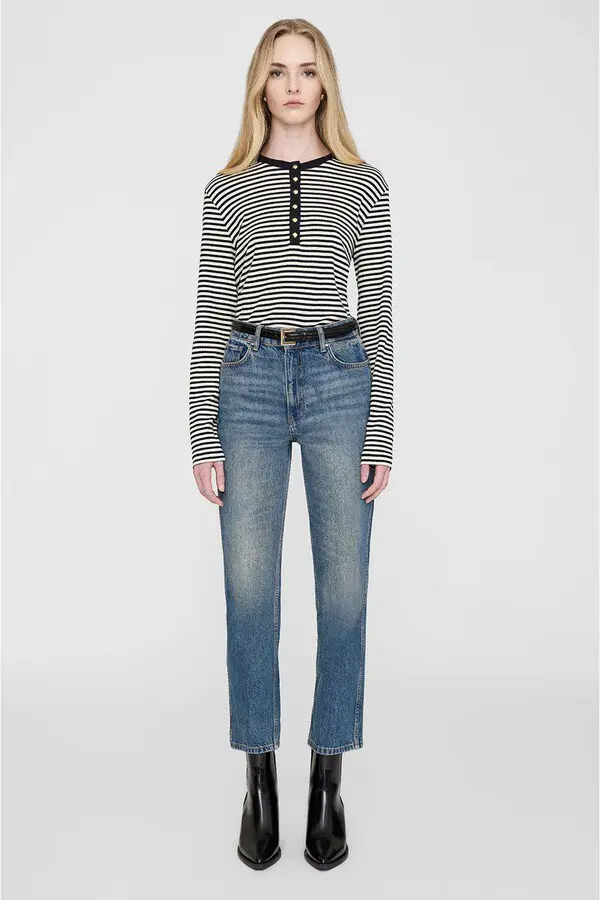 ANINE BING Alessia Long Sleeve Henley Tee