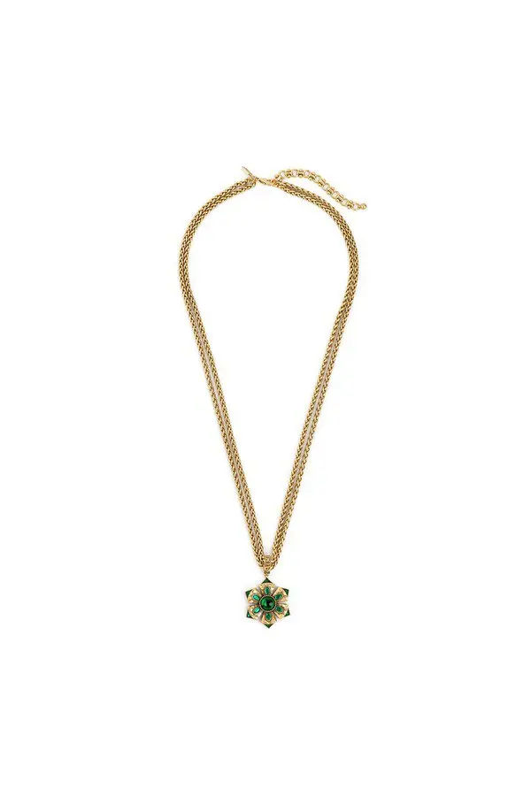 KENNETH JAY LANE Emerald Cabochon Two-row Necklace