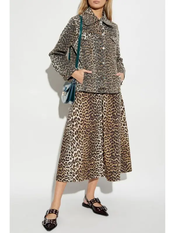GANNI Leopard-print Midi Skirt