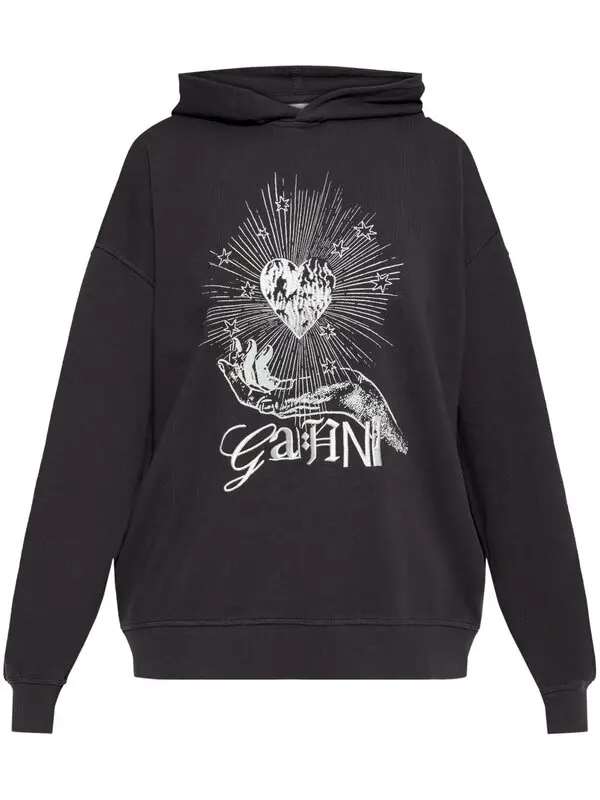 GANNI Graphic-print Hoodie - Grey
