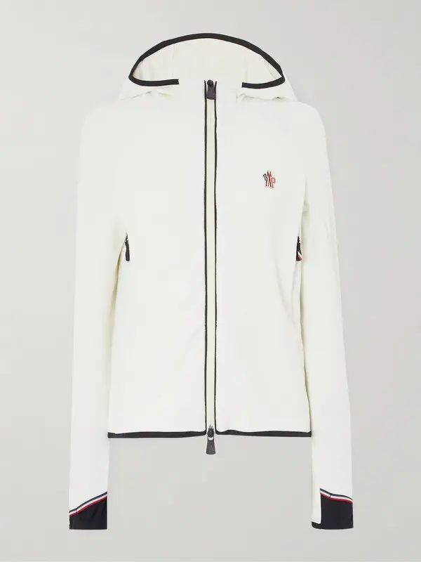 Moncler Appliquéd Hooded Fleece Jacket - White