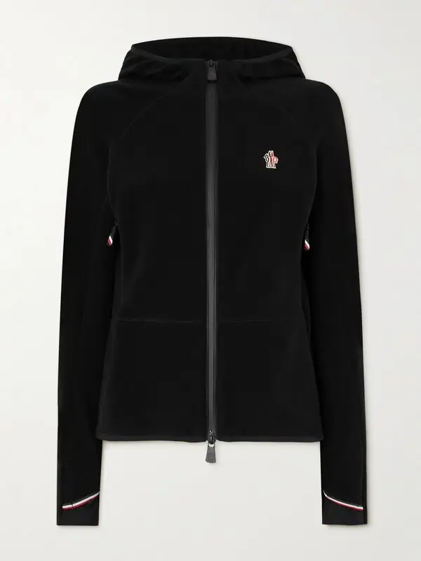 Moncler Appliquéd Hooded Fleece Jacket - Black