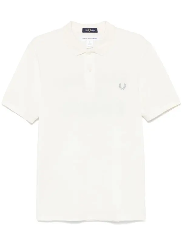 Comme Des Garçons X Fred Perry Slogan-print Polo Shirt - Neutrals