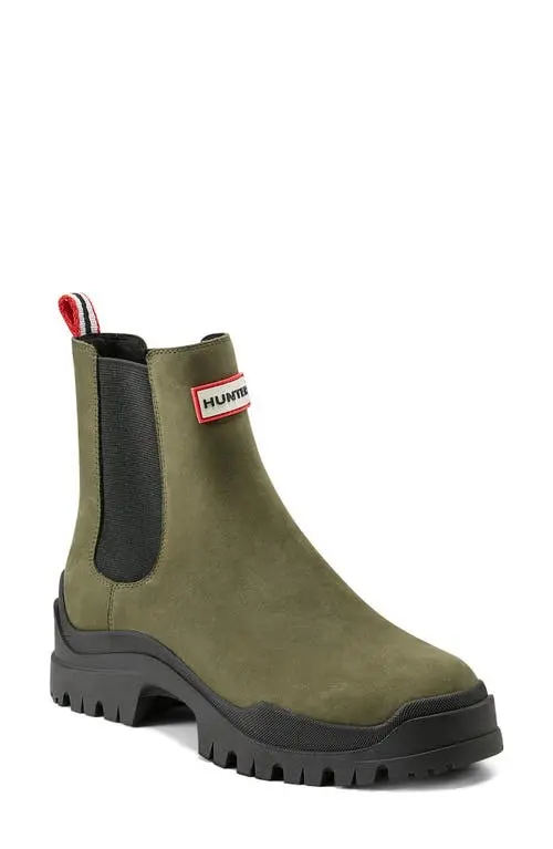 Hunter Winica Waterproof Leather Chelsea Boot - Galloway Green/black