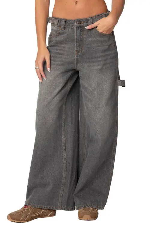 EDIKTED Low Rise Baggy Carpenter Jeans - Gray-washed