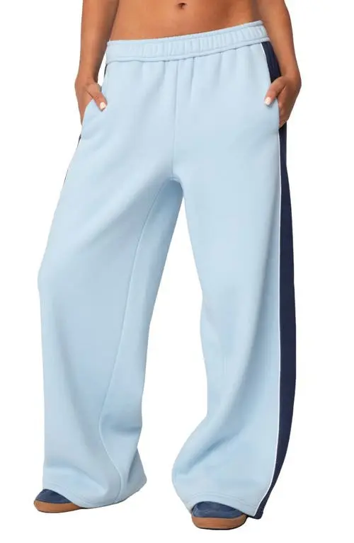 EDIKTED Contrast Stripe Wide Leg Track Pants - Light-blue