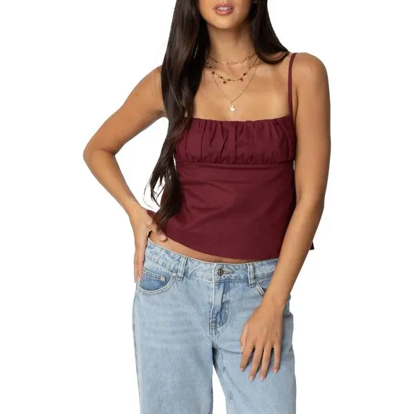 EDIKTED Open Back Cotton Top - Burgundy