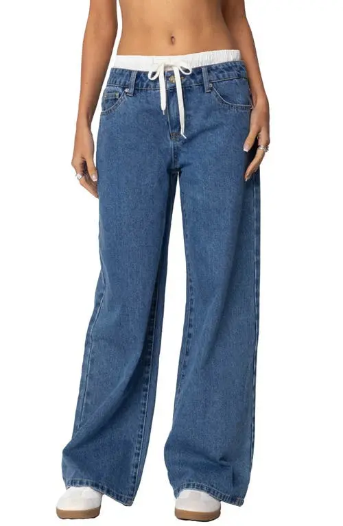 EDIKTED Drawstring Waist Wide Leg Jeans - Blue