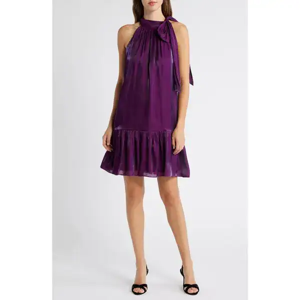 open lace back dress Tallulah - Purple Satin Prom Dress