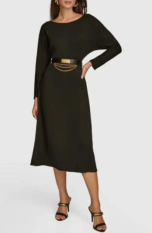 Donna Karan New York Belted Bracelet Sleeve A-Line Dress In Black - 40% Off  | Editorialist