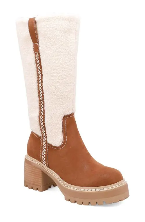 Mia Teirson Faux Shearling Platform Boots - Cognac