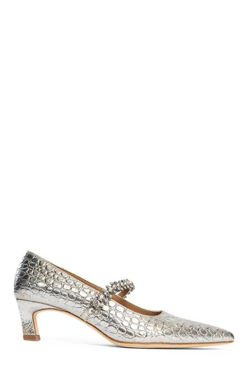 ALLEGRA JAMES Antonella Embossed Leather Kitten Heel Pumps - Silver