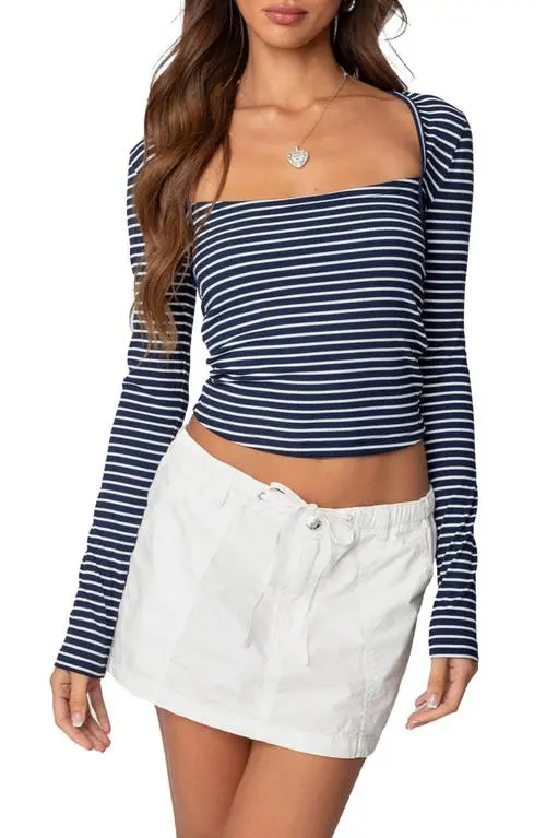 EDIKTED Alex Stripe Stretch Cotton Top - Navy-and-white
