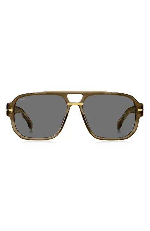 Hugo Boss 57mm Rectangular Sunglasses - Brown/ Grey Ar