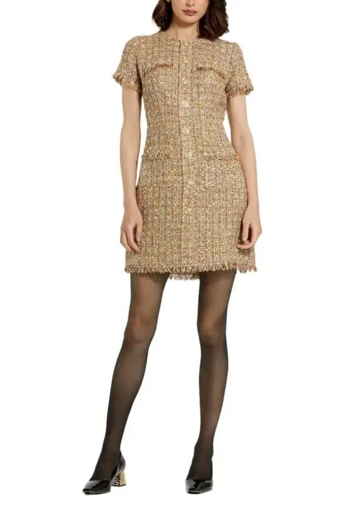 Mac Duggal Boucle Mini Dress - Latte Multi