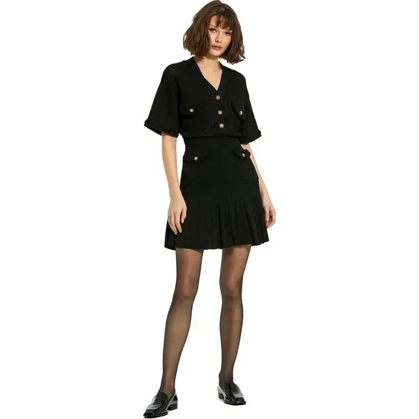 Mac Duggal Short Sleeve Pleated Hem Sweater Dress