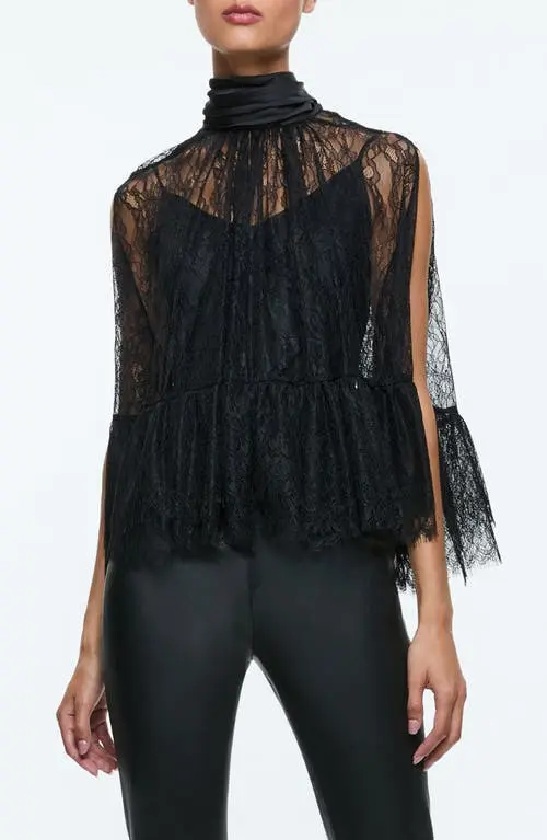 Alice + Olivia Zenon Lace Cape Top - Black