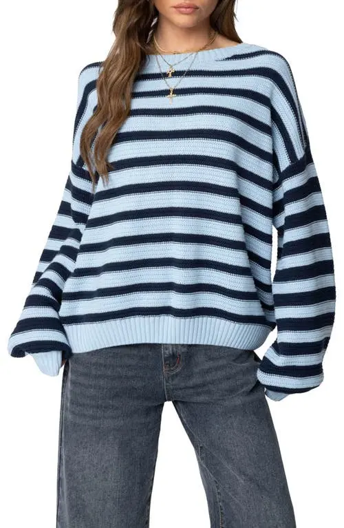 EDIKTED Aerin Oversized Striped Cotton Sweater - Blue-and-navy