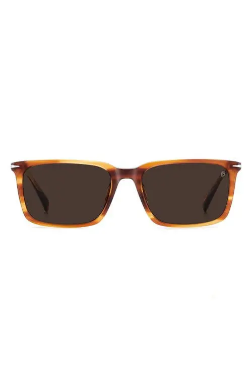 DB EYEWEAR BY DAVID BECKHAM Rectangular Sunglasses - Brown Horn/ Brown