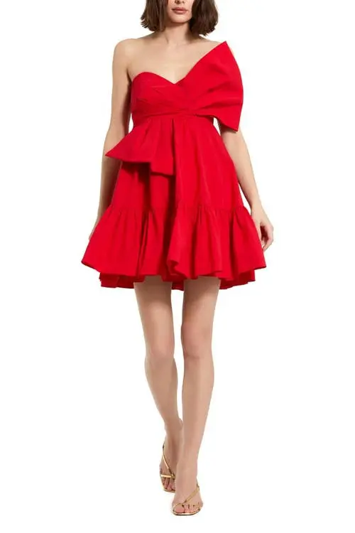 Mac Duggal Faille Strapless Bow Mini Dress - Cherry