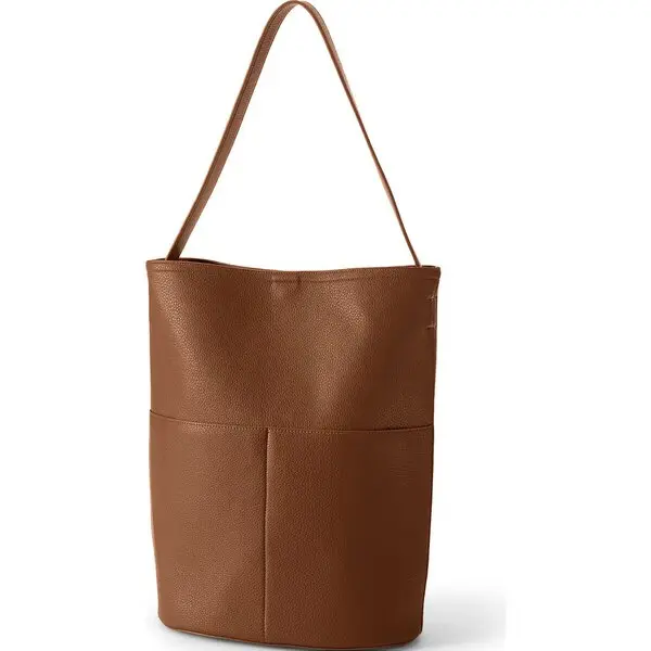 LANDS' END Faux Leather Bucket Bag - Dark Caramel