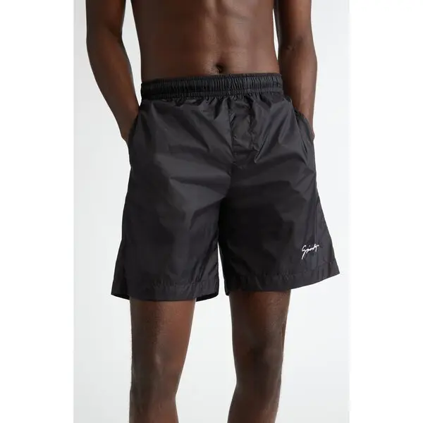 Givenchy Logo Embroidered Swim Trunks - Black/ White