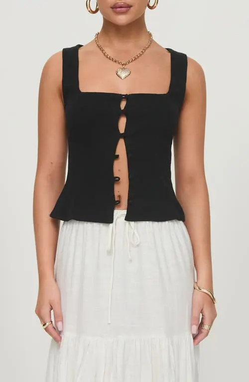 Princess Polly Zanda Keyhole Linen Blend Tank - Black