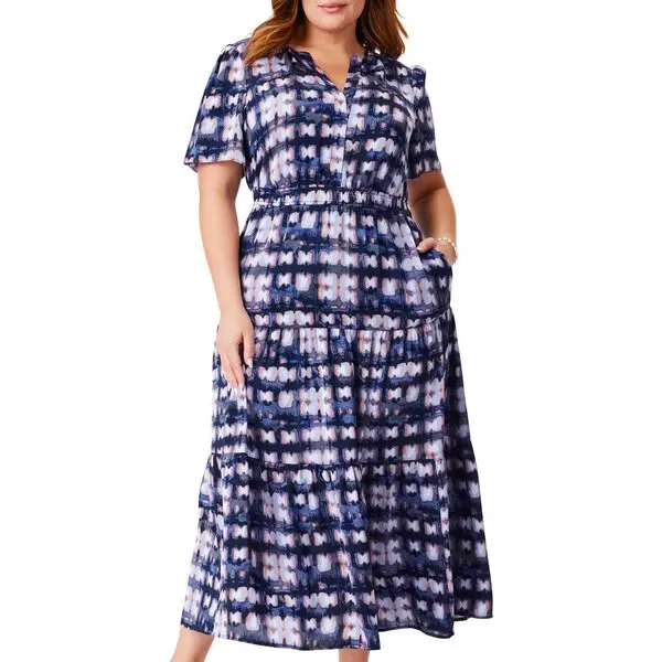 Nic+Zoe Shibori Glow Daydream Tiered Maxi Shirt Dress - Indigo Multi |  Editorialist