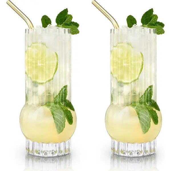 VISKI Art Deco Crystal Highball Glasses Set Of 2 - Clear