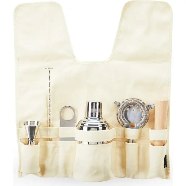 VISKI 7-piece Travel Barware Set In Stainless Steel - Brown
