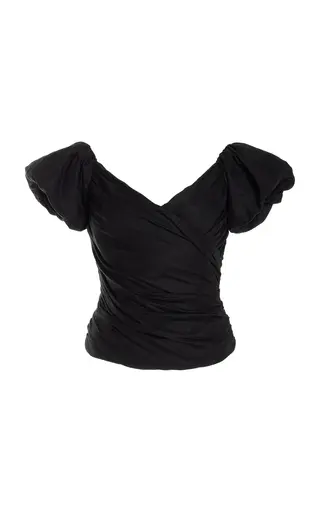 Cult Gaia Helene Ruched Linen-blend Top - Black