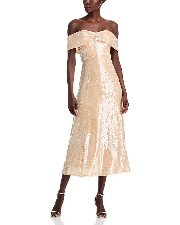 SELF-PORTRAIT Sequin Off-the-shoulder Dress Exclusive