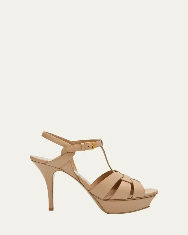 Saint Laurent Tribute Platform Sandals - Dark Beige