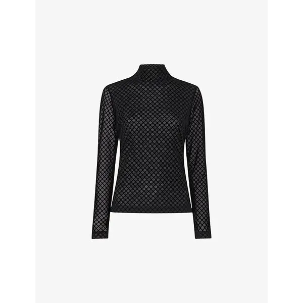 Whistles Checked Flocked Mesh Top