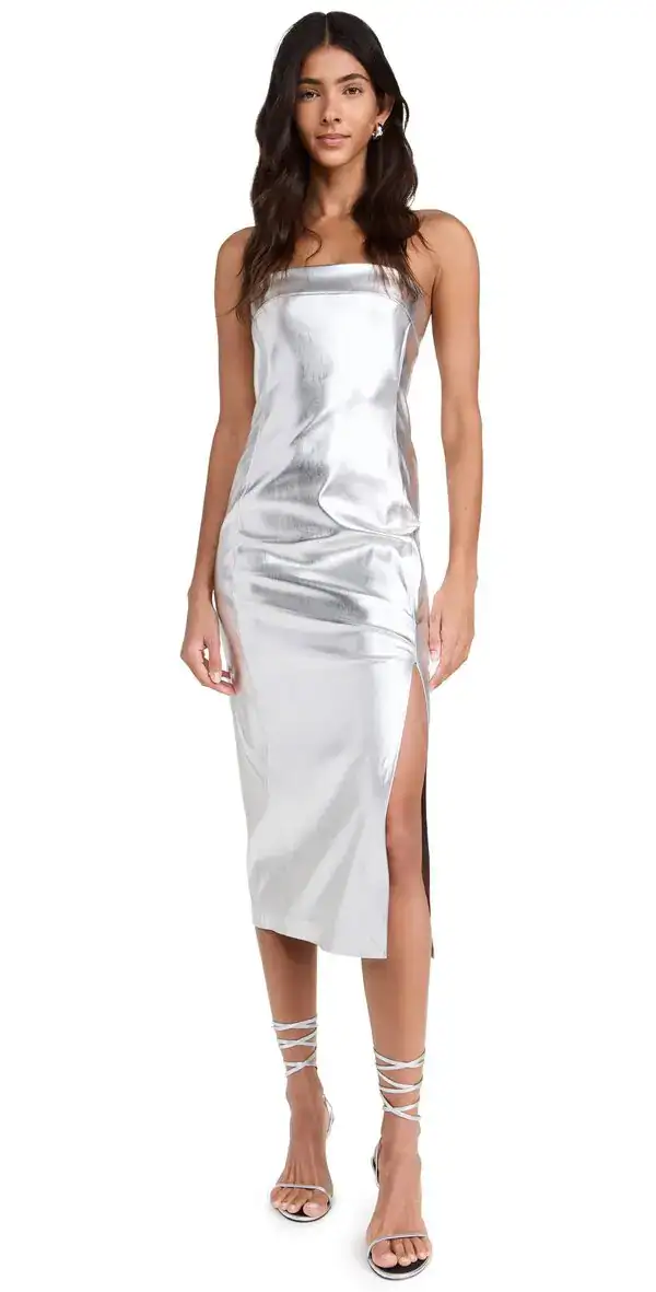 Alice + Olivia Kelly Faux Leather Midi Dress In Silver - 75% Off |  Editorialist