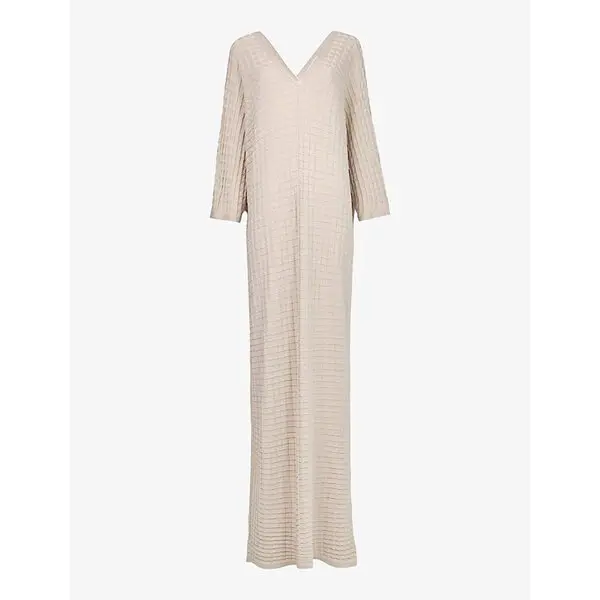 LEEM V-neck Long-sleeve Metallic-yarn Kaftan