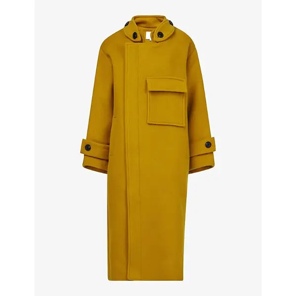 LEEM Funnel-neck Flap-pocket Wool-blend Coat