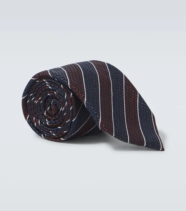 Zegna Striped Silk Jacquard Neck Tie - Blue